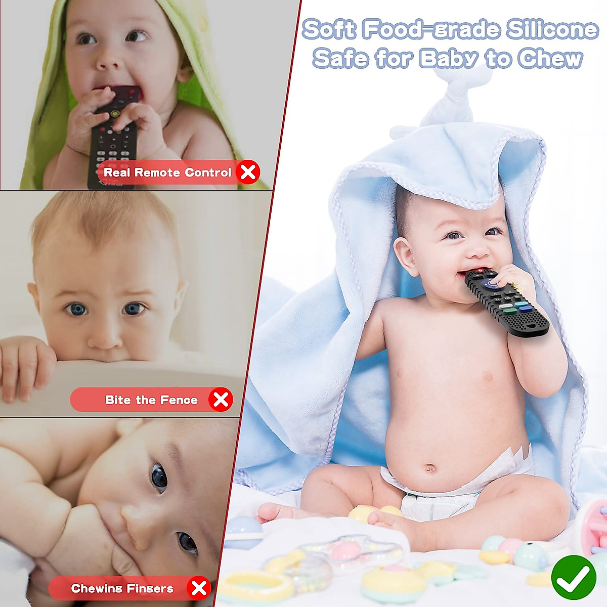 X-KIDS Baby Gamepad Teething Toys, Remote Control Teether Toys with 2 Pacifier Clips Soft-Textured Chew Sensory Toys for Babies 0-6 6-12 Months BPA Free, Silicone, 2-Pack