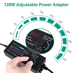120W Universal Power Supply Adjustable DC 3V ~ 24V Variable Switching AC/DC Adapter 100V-240V AC to DC 24V 5A Converter with 14 Tips & Polarity Converter - 5000mA Max
