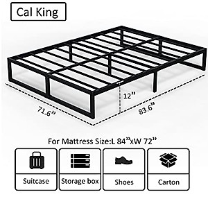 EMODA 12 Inch California King Bed Frames Heavy Duty Metal Cal King Platform with Steel Slats Support, No Box Spring Needed, Noise Free, Black