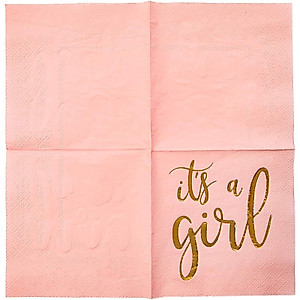 Sparkle and Bash 50 Pack It's a Girl Napkins for Baby Shower - Gold Foil Party Supplies (3 Ply, 5x5 In) - Baby Girl Napkins - Baby Shower Napkins - Its a Girl Cocktail Napkins