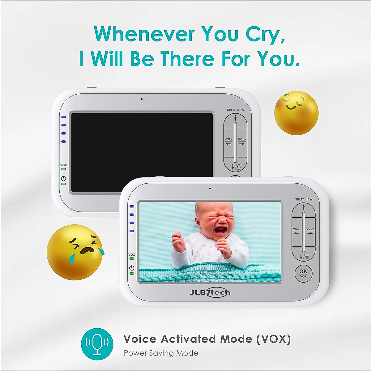 JLB7tech 5" Large Split Screen Video Baby Monitor with 2 Camera - Large Screen,Portable,Long Range,No WiFi,Auto Night Vision,Timer Setting,Lullabies,Power Saving Voice Activation,3000mAh Battery