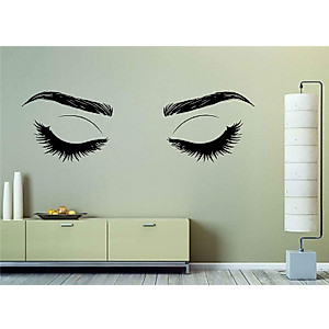Eyelashes Wall Decal Beautiful Lashes Wall Decor Brows Beauty Salon Studio Eyebrows Wall Sticker Art Posters LC1346 (Black)