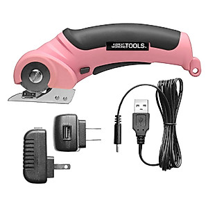 GREAT WORKING TOOLS Electric Scissors Cordless Electric Scissors for Cutting Fabric, Cardboard, Plastic, Electric Rotary Cutter, Pink