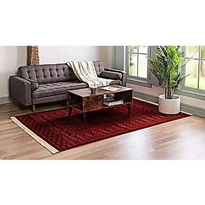 Unique Loom Tekke Collection Over-Dyed Saturated Traditional Torkaman Area Rug, 5 x 8 ft, Red/Black