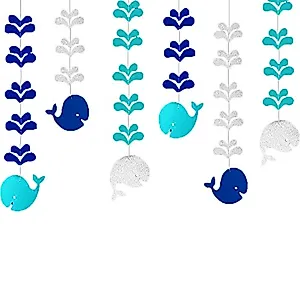 Party Banner/Garland Party Decoration/Sea Whale Bunting/Sea Paper Hanging Banner for Birthday Wedding Baby Shower Sailing Party Supplies Backdrop Room Showcase Decoration (Whale Blue)