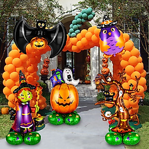50IN 8Pcs Halloween Balloons, Large Giant Halloween Mylar Foil Pumpkin Witch Dead Tree Balloon for Halloween Party Decorations