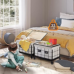 GREENSTELL Storage Basket with Wheels and Lid, 65L Handwoven Large Shelf Basket with Cotton Liner and Metal Frame, Foldable & Easy to Install, Storage Box Basket Bin with Handle Black