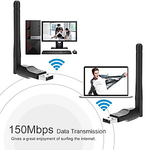 150Mbps Wireless USB WiFi Adapter,150Mbps Data Transmission,64/128/152-digit WEP Encryption Wireless Network Card for PC/Desktop/Laptop,Support Windows XP/Vista/7/8/10, Mac OS
