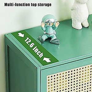 QQXX Bamboo Shoe Cabinet,Modern Entryway Shoe Storage Cabinet with Rattan Doors,Flip Shoe Rack Cabinet Shoe Organizer,Premium Storage Cabinet for Hallway Bathroom Kitchen(4tiers-31.5", Green)