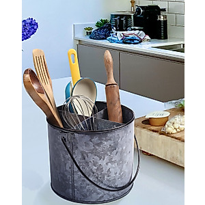 Galvanized Utensil Holder,Utensil Caddy,Galvanized Bucket,Silverware Caddy,Metal Caddy,Outdoor Utensil Caddy,Tin Utensil Holder,Utensil Caddy for Parties,Picnic Caddy,Farmhouse Utensil -Natural