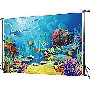 CHAIYA Under The Sea Backdrop Ocean Little Mermaid Backdrop Background for Under The Sea Theme Baby Shower Photo Booth Banner Party Cake Table Decoration 7x5ft 109