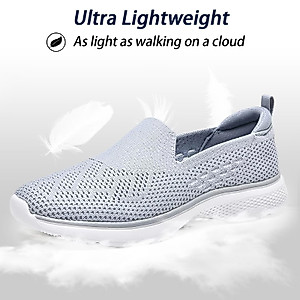 Zuwoigo Women Casual Slip-on Walking Running Shoes - Breathable Workout Gym Work Sneaker 7 B(M) US Light Gray