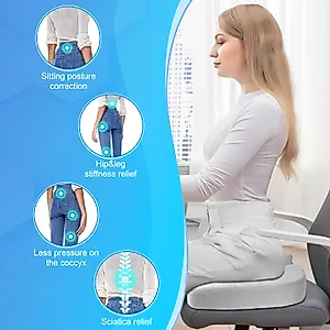 Benazcap Seat Cushion for Office Chair Cushions,Non-Slip, Sciatica & Tailbone Pain Relief Firm Coccyx Pad for Long Sitting, for Desk Chair/Car Seat/Gaming Chair/Wheelchair,Grey