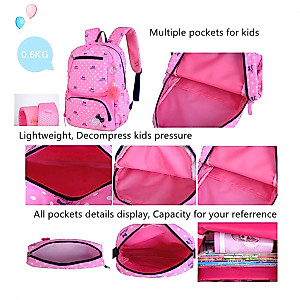EKUIZAI 3Pcs Heart Prints Backpack Sets 3 in 1 Bowknot Primary Schoolbag Travel Daypack School Bag Kit Knapsack for Students Large