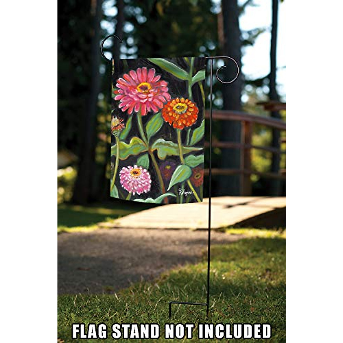 Toland Home Garden 1112500 Zinnias On Black 12.5 x 18 Inch Decorative, Garden Flag (12.5" x 18")