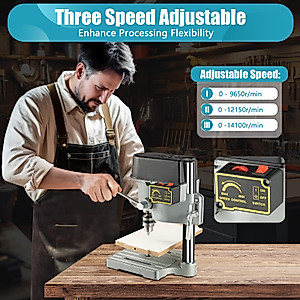 340W Mini Table Electric Drill Press, DNYSYSJ 3-Speed Bench Drill Press 10mm Chuck Wood Metal Speed Adjustable Drilling Machine Power Tools Used for Wooden Furniture 1mm-10mm 110V USA STOCK