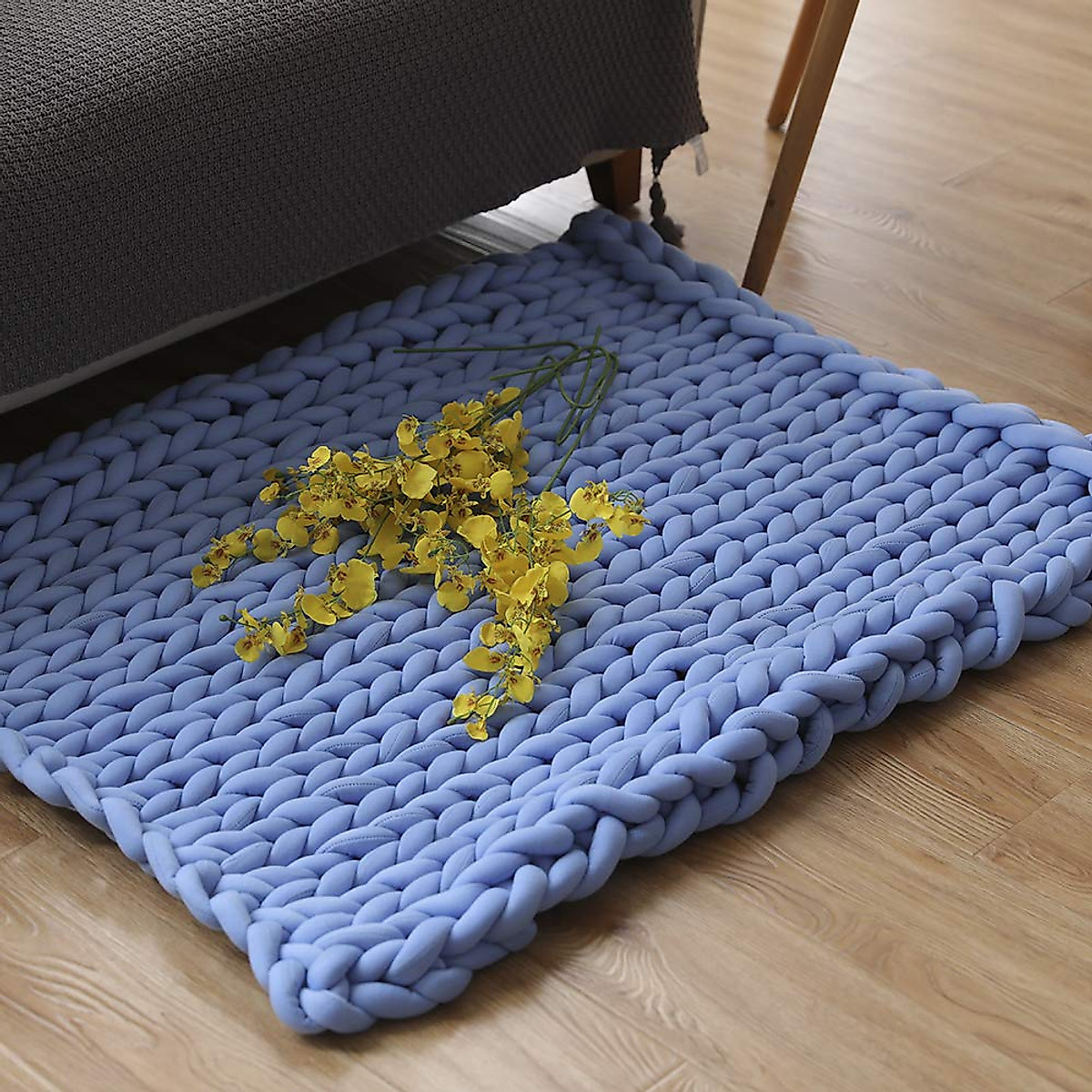 clootess Arm Knitting Yarn Chunky Braid Cotton Yarn for Handmade DIY Throw Blanket Pet Bed,Machine Washable,Blue 3 lbs