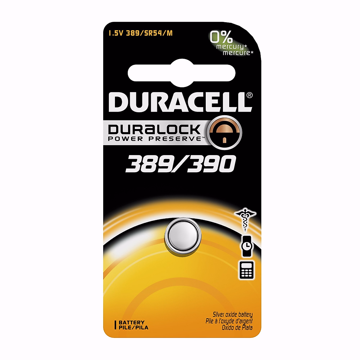 Duracell D389/390PK09 Silver Oxide Electronic Watch Battery, 389/390 Size, 1.55V, 70 mAh Capacity (Case of 6)