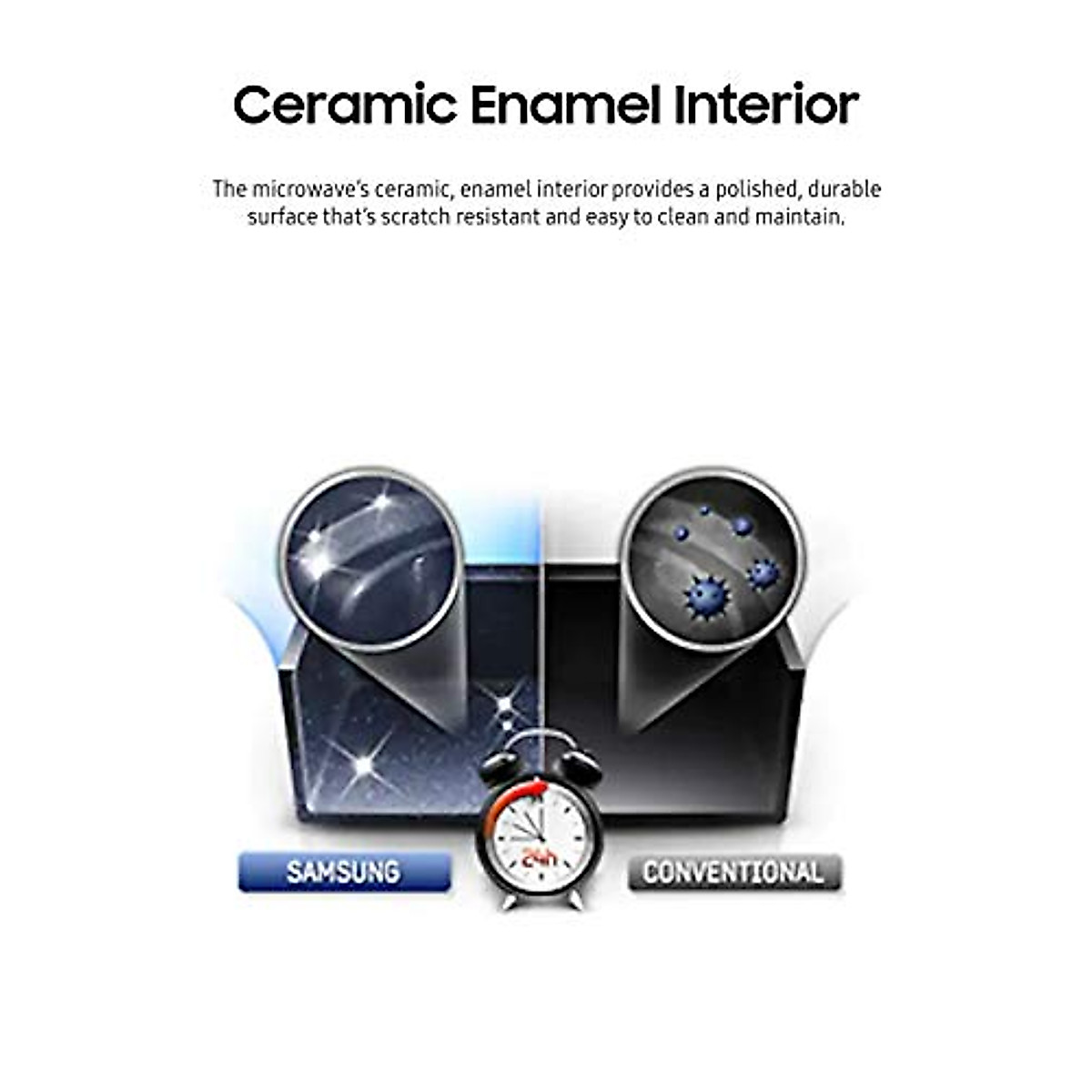 SAMSUNG 1.1 Cu Ft Countertop Microwave Oven w/ Grilling Element, Ceramic Enamel Interior, Auto Cook Options, 1000 Watt, MG11H2020CT/AA, Stainless Steel, Black w/ Mirror Finish