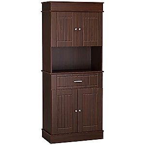HOMCOM 72" Kitchen Buffet with Hutch, Freestanding Pantry Cabinet with Utility Drawer, 2 Door Cabinets, Adjustable Shelves and Countertop, Brown