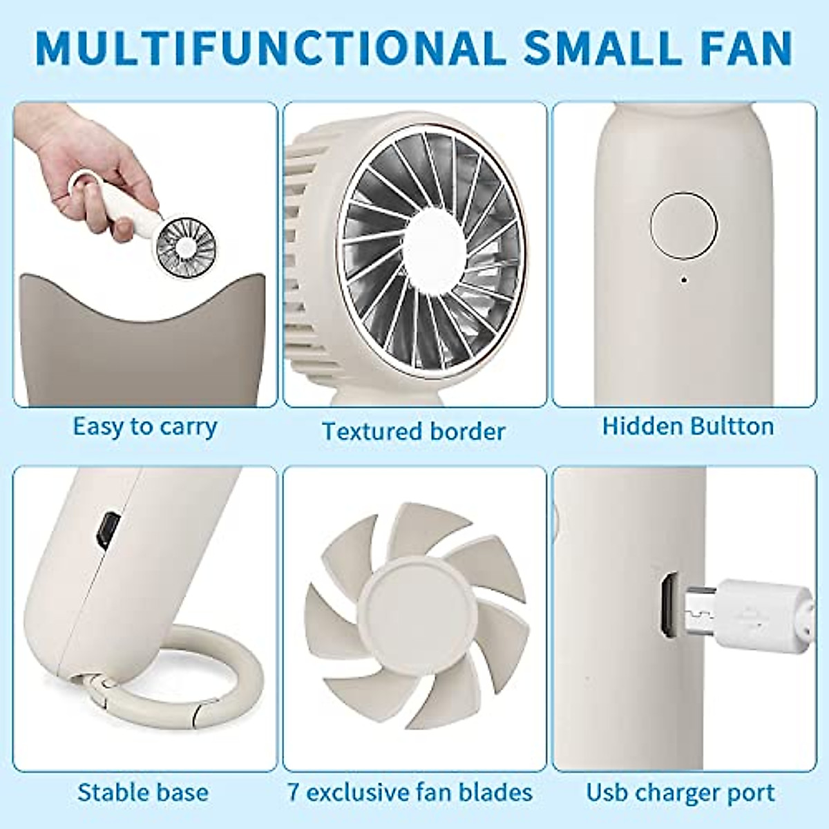 FINEDAYS Handheld Fan,Personal Rechargeable Hand Fan Portable Small Fan with 3 Speeds USB Rechargeable Hand Fan summer electric mini electric fan (White2)