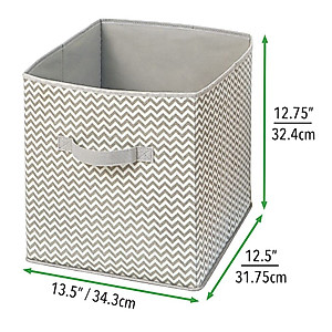 mDesign Soft Fabric Nursery/Playroom Closet Storage Organizer Bin Box with Front Handle for Cube Furniture Shelving Units - Holds Toys, Clothes, Diapers, Bibs - Spira Collection, 4 Pack, Taupe/Natural