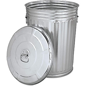 Plexon Pre-Galvanized Trash Can with Lid Round, Steel, 20gal, Grey, Outdoor Garbage Can., 45520GALLONWLID