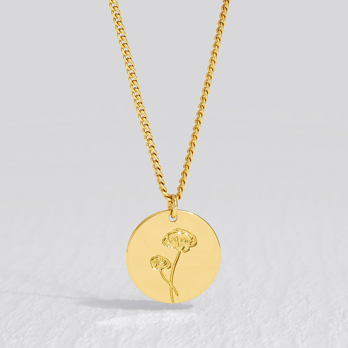 LADYGD Birth Flower Necklace 18K Gold Plated Necklaces for Women Disc Cuban Birthday Gold Jewelry Gifts for Women 12 Month 19.5" Poppy