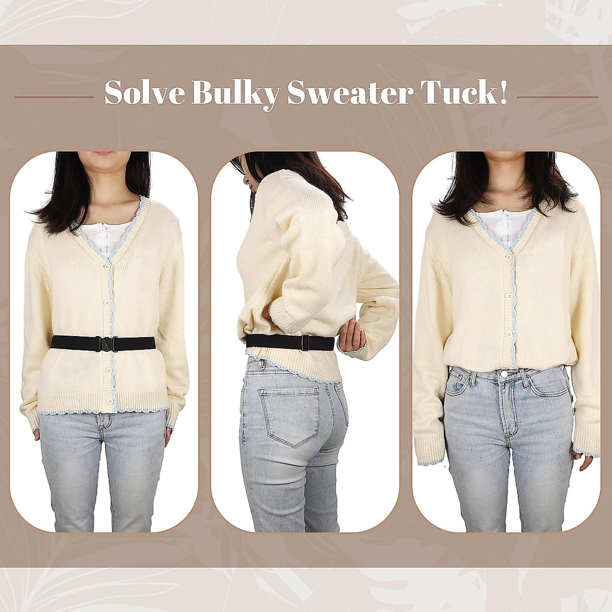 JASGOOD No Show Invisible Women Belt Elastic Stretch Adjustable No Show Web Belt (Suit for US size 14+, Black)