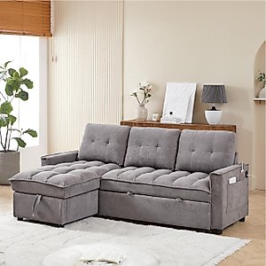 lunhung 78" L-Shaped Sofa,Reversible Sleeper Sectional Sofa with Pull-Out Bed,Comfy Tufted Sectional Couch with USB Port,Storage Chaise&Side Pocket,Furniture Set for Living Room,Small Space