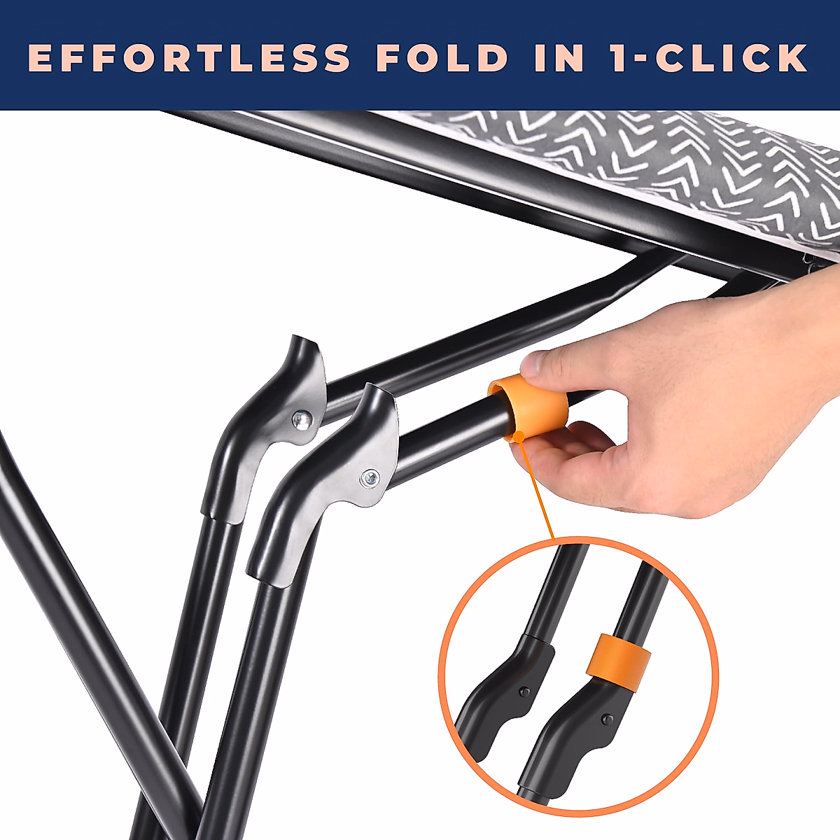 Happhom Ironing Board, Compact and Space Saver Iron Board, Safety Ironing with Park Zone and 4 Layers Extra Thick Cover, Patented Lock System for Foldable Leg, Easy Storage with Smart Hanger (13x43)