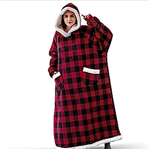 Oversized Wearable Blanket Hoodie, Hooded Blanket Sweatshirt with Pockets, Cozy Warm Fleece Sherpa Blanket, Gifts for Adults Mom Wife Girlfriend Men (Color : Red, Size : Oversize)