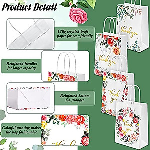 Nezyo 24 Pcs Floral Design Small Thank You Bags with Gold Foiled Printed Thank You Party Bags with Handles White Kraft Paper Bags Party Favor Bags for Wedding Birthday Baby Shower, 8.27x5.91x3.1''
