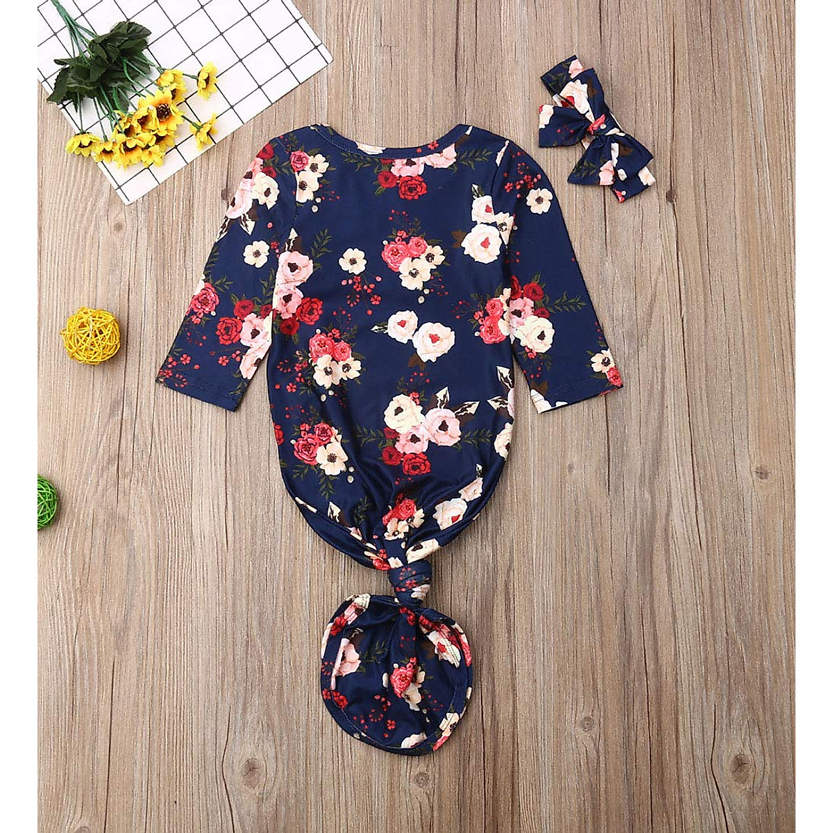 Calsunbaby Newborn Baby Long Sleeve Knotted Gown Nightgown Sleepsacks Sleeping Bags New Coming Home Outfit (0-3 Months, Aa1 Blue)