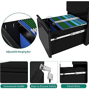 3 Drawer Mobile File Cabinet with Lock, Under Desk Metal Filing Cabinet for Legal/Letter/A4 File, Fully Assembled Except Wheels, Black