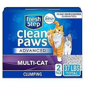 Fresh Step Clean Paws Cat Litter With Febreze Freshness, Advanced Multi-Cat Low-Tracking Clumping Litter With Guaranteed Odor Control, 37 lbs. (2 x 18.5 lb. Box)
