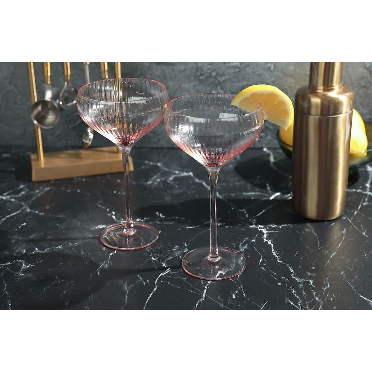 Sister.ly Drinkware Pink Coupe Glasses/Pink Coupe Champagne Glasses, Set of 2, 8 oz, Perfect for Cocktails, Mocktails, and Martinis, Great for Parties, Birthdays, Date Night, or Ladies Night