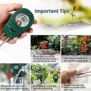 Soil Moisture Meter, 3 in 1 Soil Moisture/Soil Ph Meter/Fertility Soil Test Kit with 15 Labels Moisture Meter for House Plants Garden Lawn Farm