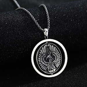 TwoAnts Phoenix Necklace for Men Women Sterling Silver Nirvana of Phoenix Pendant Necklace Rotatable Spinning Coin Necklace Jewelry Gift for Girlfriend Boyfriend Birthday Christmas with 22'' Chain