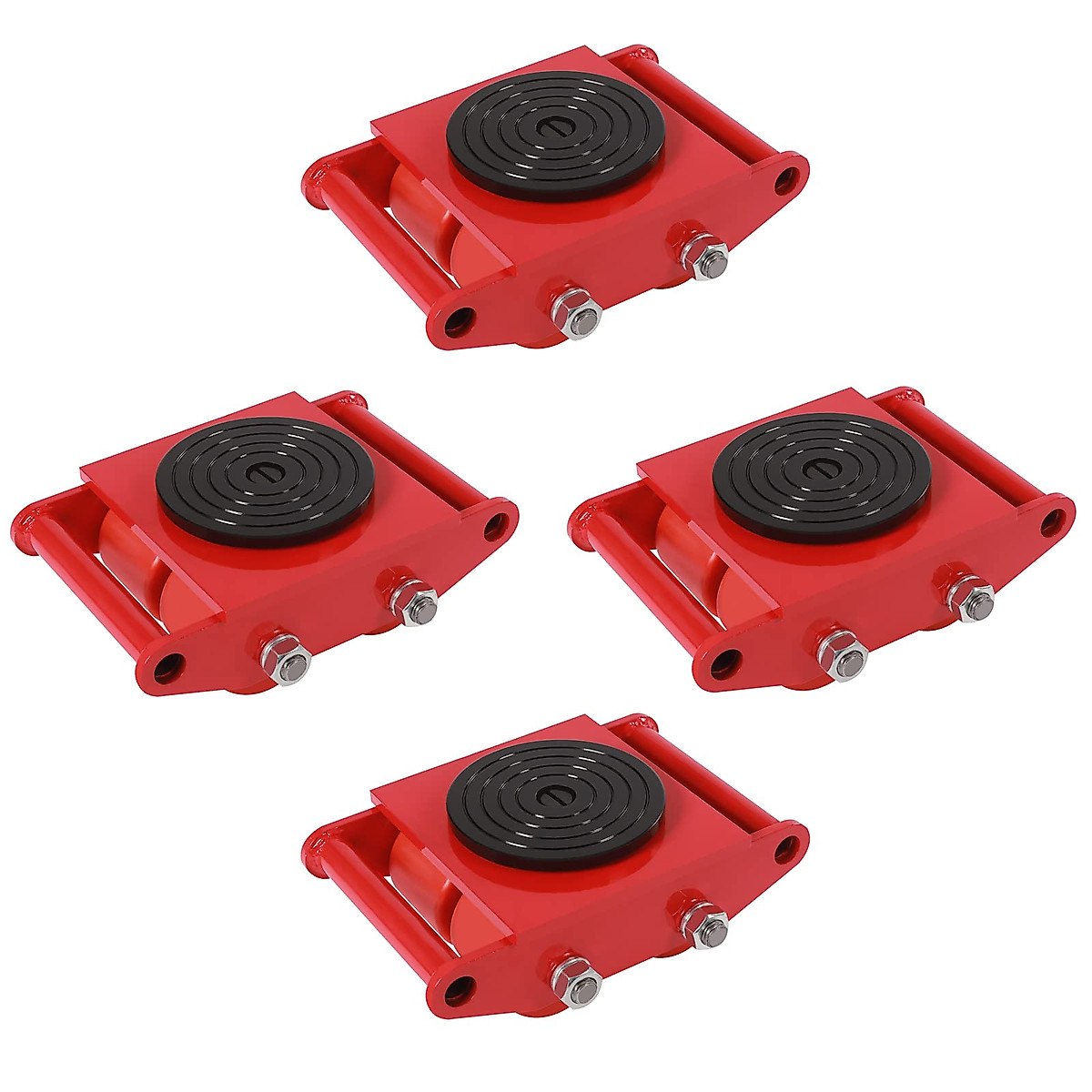 4pcs Machinery Mover with 2 Handles, 6T Machinery Skate Dolly, 13200lbs Machinery Moving Skate, Machinery Mover Skate w/ 360° Rotation Cap and 4 Rollers, Heavy Duty Industrial Moving Equipment, Red