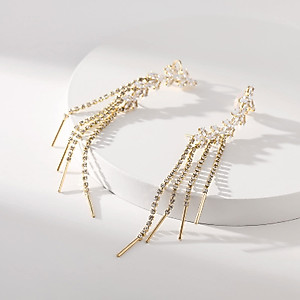 Yumikoo Tassel Ear Cuff Earrings for Women - Rhinestone Copper Ear Clip