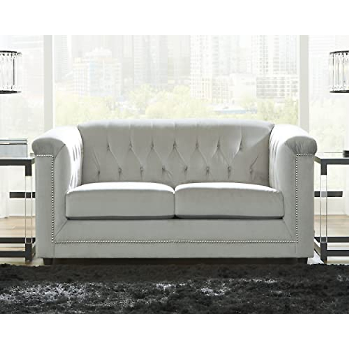 Signature Design by Ashley Josanna Classic Tufted Upholstered Loveseat, Gray
