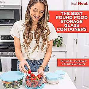 EatNeat 12 Pc Colorful Kitchen Knife Set 4 pc Round Glass Food Storage Containers With Lids