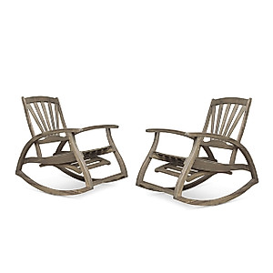 Christopher Knight Home Sunview Outdoor Acacia Wood Recliner Rocking Chairs (Set of 2), 24.75 "W x 41.75 "D x 38 "H, Gray