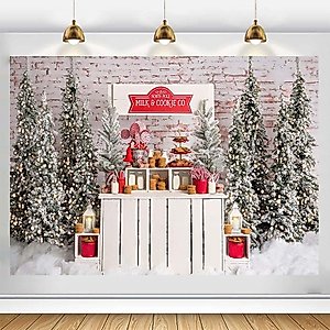 Christmas Milk Cookie Shop Photography Background Winter Snow Xmas Tree Kid Family Portrait Decor Backdrop New Year Background Kids Birthday Cake Smash Photo Studio,5x3ft