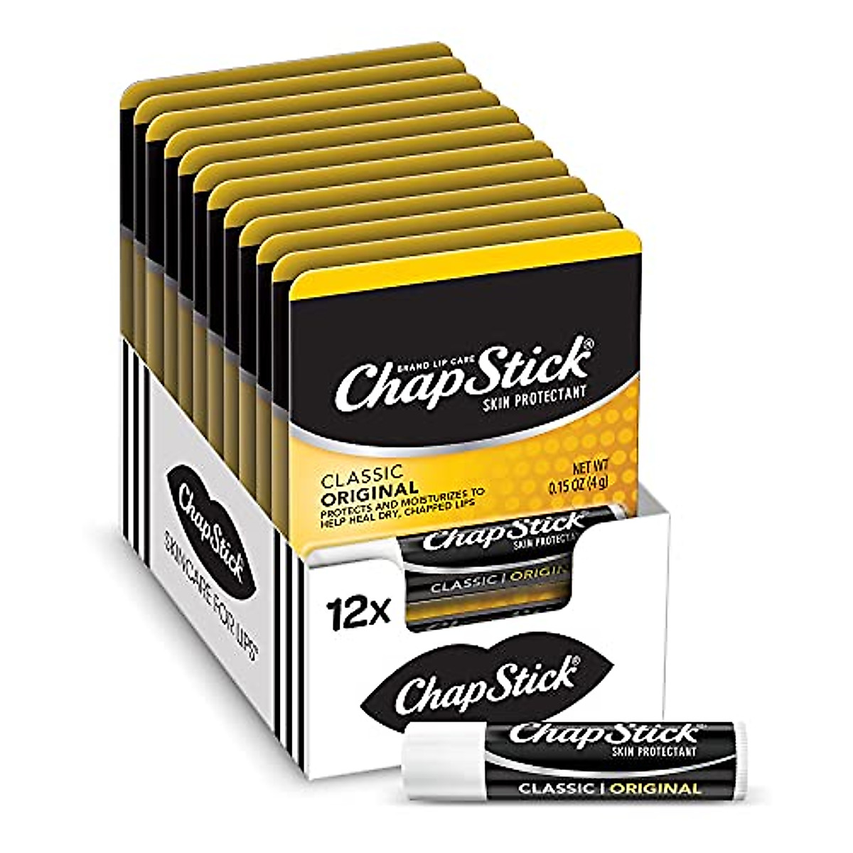 ChapStick Classic Original Lip Balm Tubes, Lip Care - 0.15 Oz(Pack of 12)