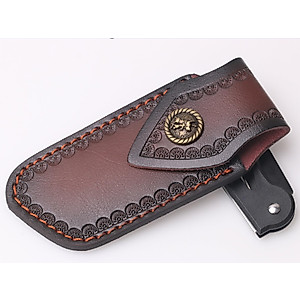 Xeerrfan 4" Belt Knife Sheath, Portable Real Leather Sheathes Pouch Holder for Women, Retro Pocket Folding Knife Holster with Bucket (Small-5.15 * 2.32in)