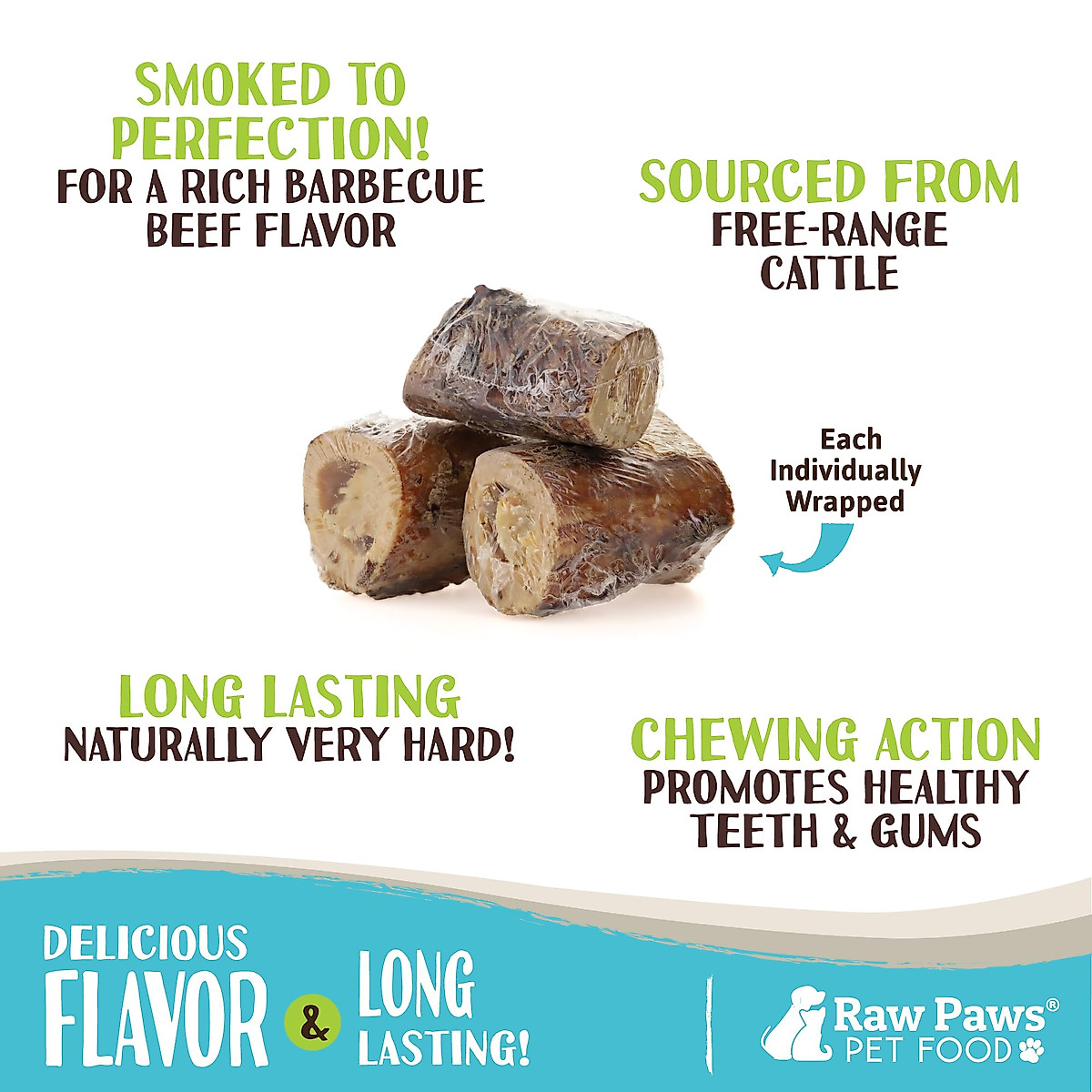 Raw Paws Smoked Beef Marrow Bones for Dogs, 3-inch, 8-ct - Packed in USA - Beef Bones for Dogs - Grass Fed Bone Marrow Treats for Dogs - Dog Chew Bones for Aggressive Chewers - Dog Marrow Bone Treats