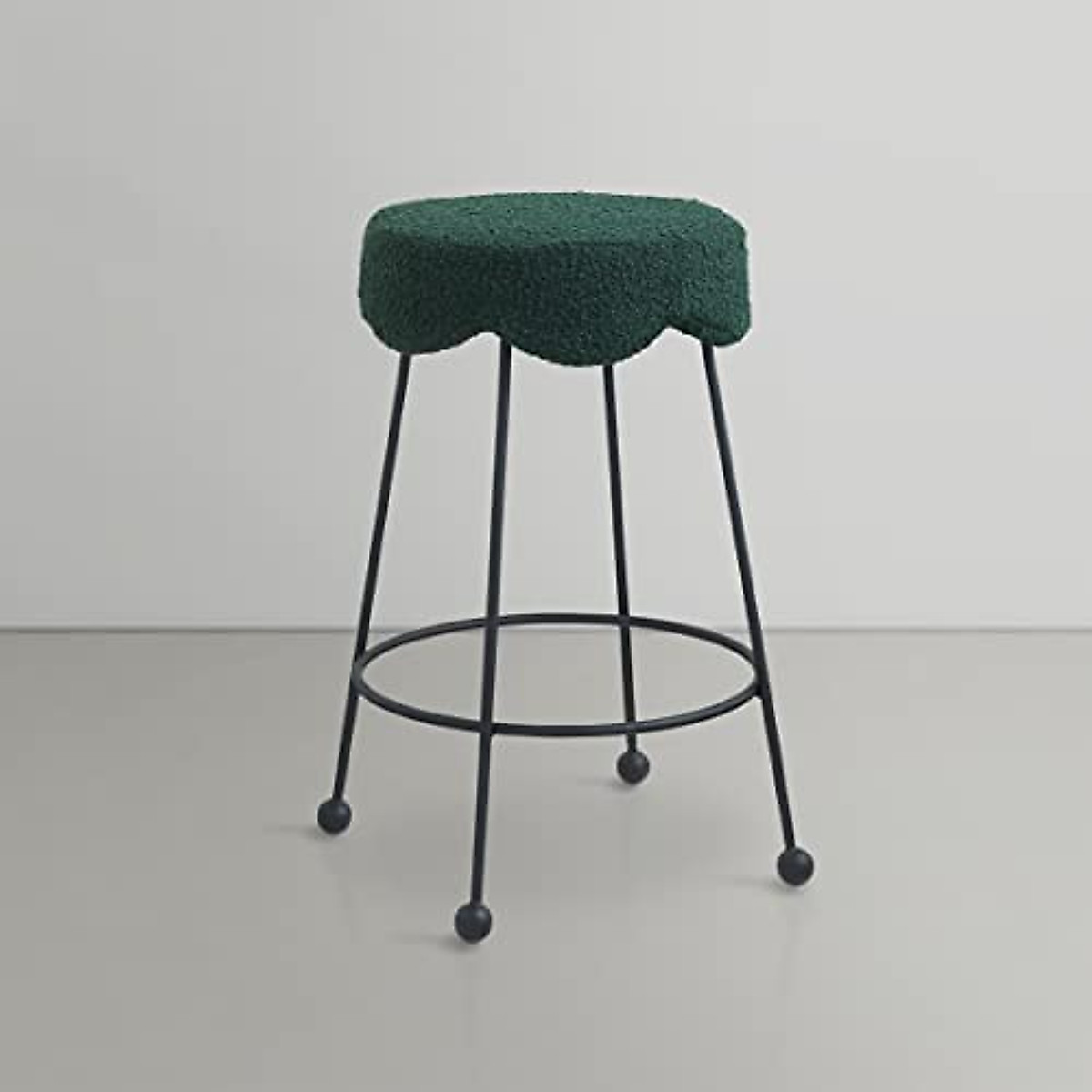 Meridian Furniture 513Green-C Fleur Collection Modern | Contemporary Boucle Fabric Upholstered Counter Stool with Matte Black Metal Legs, 17.5" W x 17.5" D x 26" H, Green