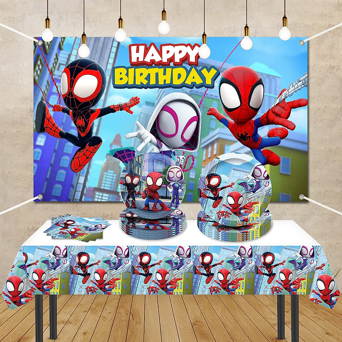 Spidey and His Amazing Friends Birthday Decorations, 20 Plates, 20 Napkins and 1 Tablecover for Spidey and His Amazing Friends Birthday Party Supplies, Spidey Theme Party Decorations